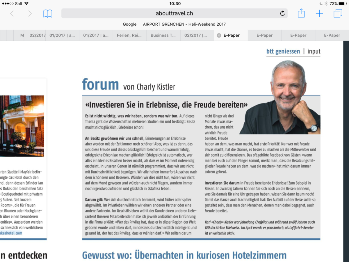 Beitrag BusinessTravelTip - Karl (Charly) Kistler